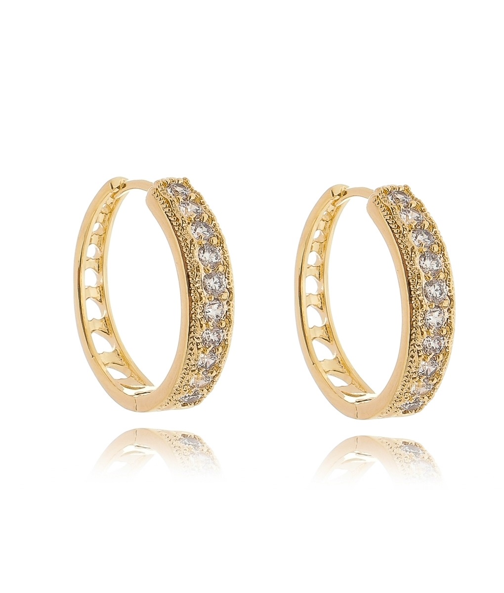 Argola Media Dourada Semi Joia Cravejada Zirconias Joias De Luxo | Waufen