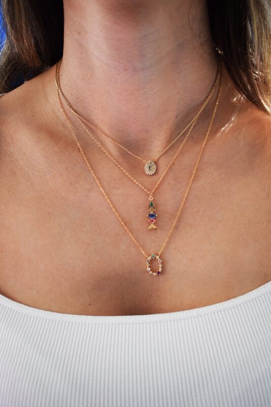 Colar Com a Letra O Colorida Em Prata 925 Banho Ouro - Waufen